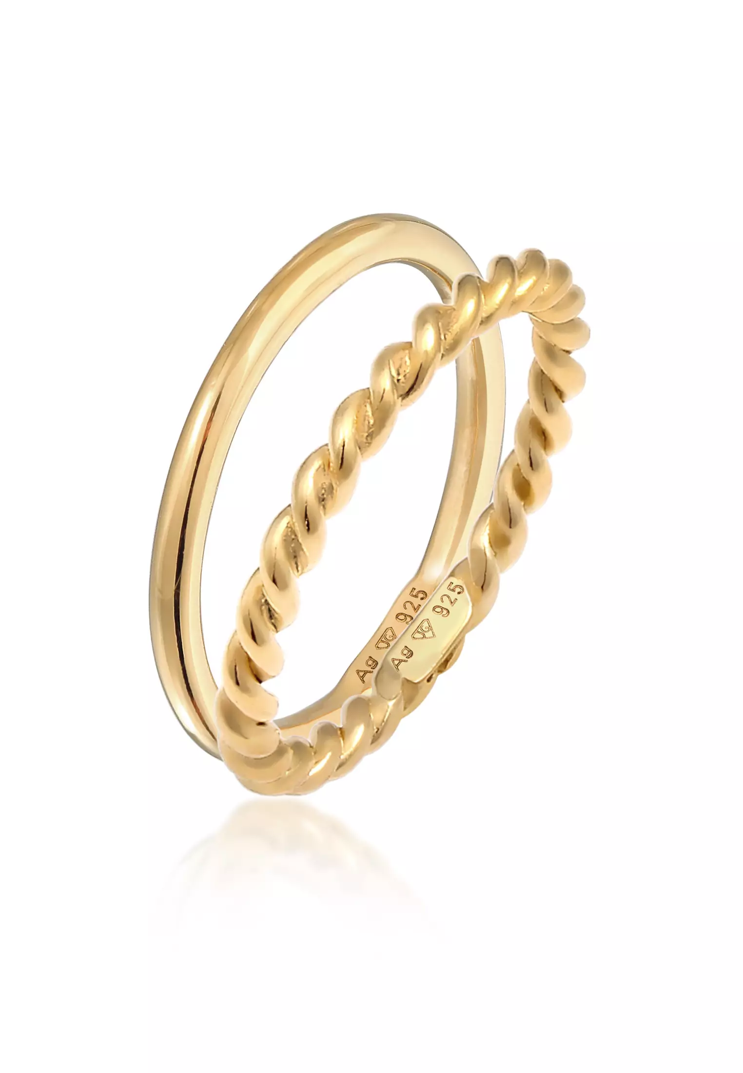 Buy ELLI GERMANY Plain and Twisted Ring Duo – Gold-Plated Silver 2026 ...