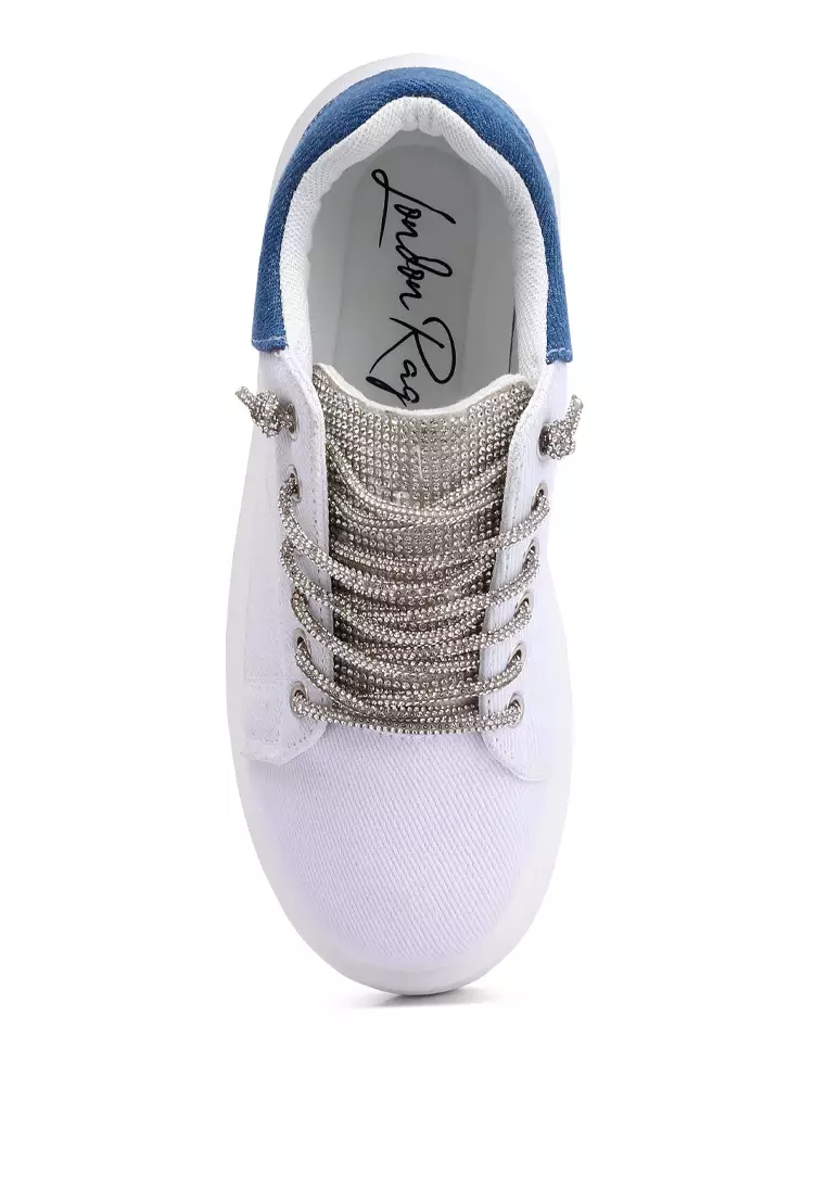 London Rag White Rhinestone Laced Sneakers 2025 | Buy London Rag Online ...