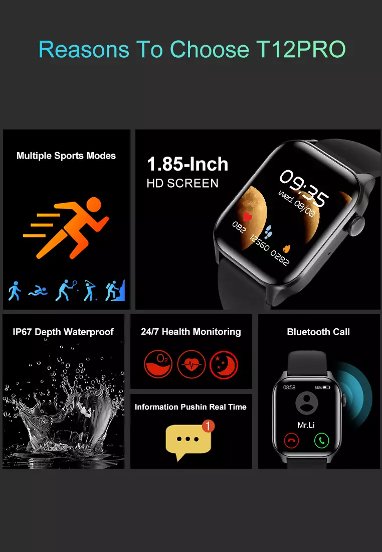 Jual Simbojoy SIMBOJOY Smart Watch T12Pro Bluetooth Calling 1.85 inch HD Display Fitness Tracker ...